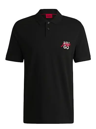 Hugo Double-logo Cotton-piqué Polo Shirt - Black