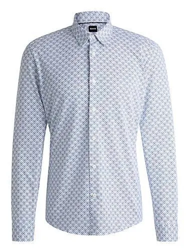 BOSS Printed Slim-fit Cotton-blend Jersey Shirt - Bright Blue