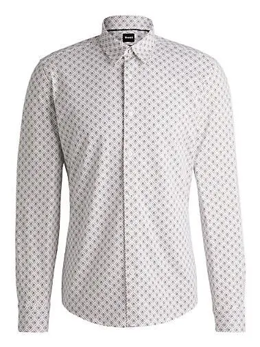 BOSS Printed Slim-fit Cotton-blend Jersey Shirt - Medium Beige