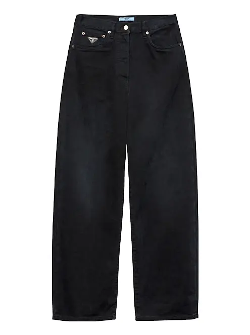 Prada Brand-plaque Barrel-leg Low-rise Jeans - Black