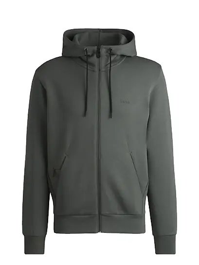Hugo Boss Logo-embroidered Zip-up Cotton-jersey Hoody - Light/pastel Grey