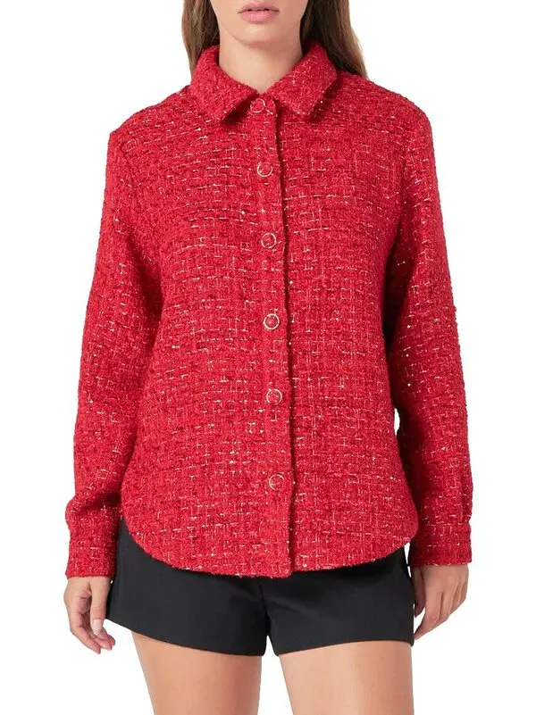Endless Rose Tweed Shacket - Red