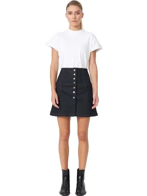 JENDUE Chaby Denim Mini Skirt With Button-front And Contrast Stitching - Deep Blue