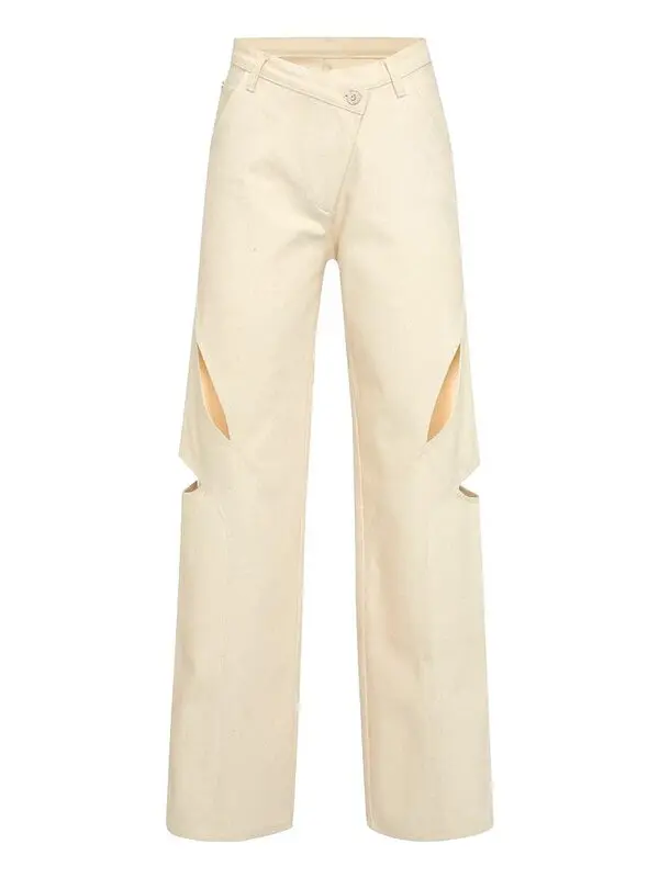 JENDUE Chaby Cut Out Pants - Ecru