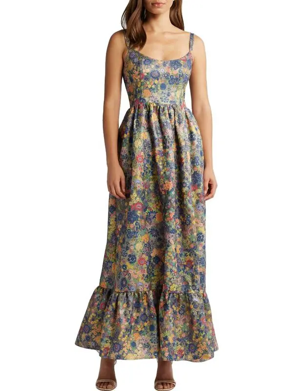 HUTCH Tiered Floral Maxi Dress - Muted Whimsy Floral