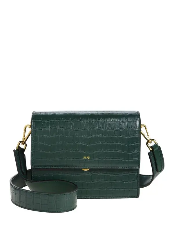 Jw Pei Mini Flap Croc-embossed Crossbody Bag - Dark Green Croc