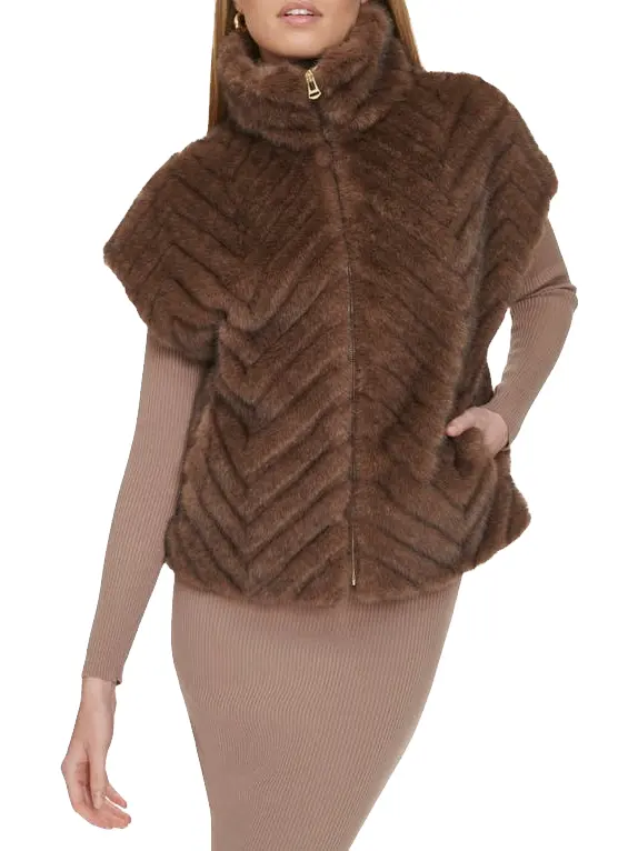 Cole Haan Chevron Faux Fur Vest - Taupe