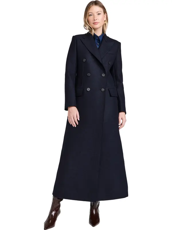 Harris Wharf London Long Pressed Wool Tailored Coat - Navy Blue