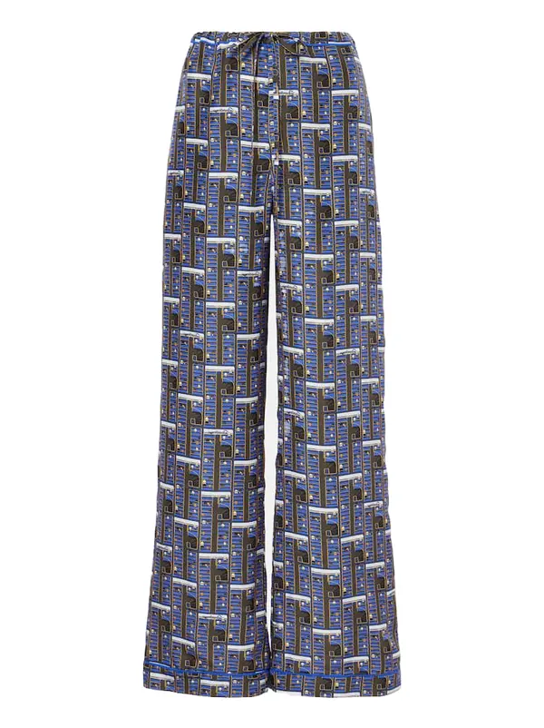 Burberry Checked Silk Straight Pants - Black