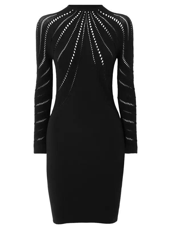 Wolford Perforated Stretch Wool-blend Mini Dress - Black
