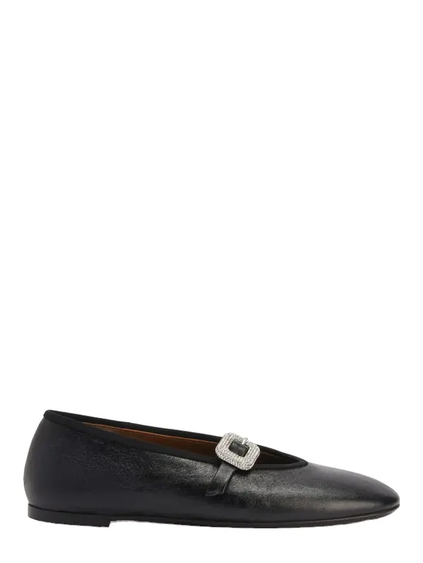 GIUSEPPE ZANOTTI Georgia Buckle Leather Ballet Flats - Black