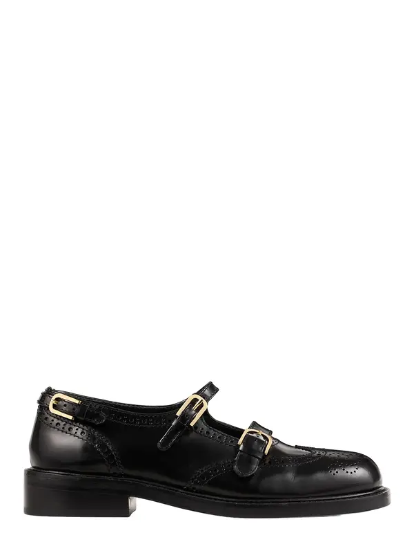 Sandro Leather Mary Jane Loafers With Buckle Straps - Black