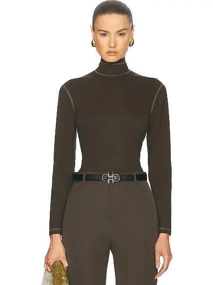 Bottega Veneta Long Sleeve Turtleneck Top - Dark Olive