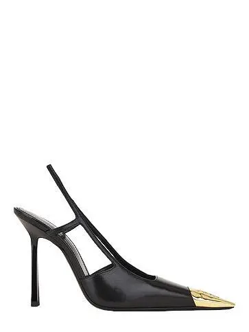 Saint Laurent Jeanne Slingback Pump With Gold Tone Cassandre Hardware - Nero