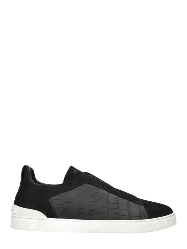 Zegna Crocodile Leather Triple Stitch Secondskin Sneakers - Black