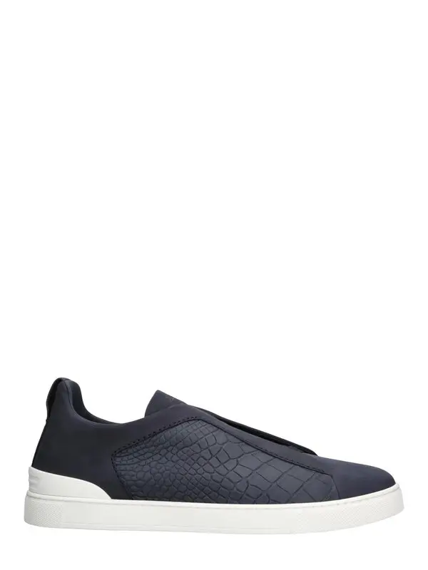 Zegna Crocodile Leather Triple Stitch Secondskin Sneakers - Blue