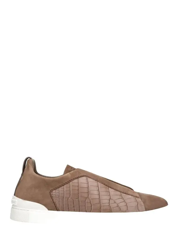 Zegna Crocodile Leather Triple Stitch Secondskin Sneakers - Brown