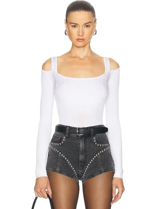 MUGLER Long Sleeve Bodysuit - Off White