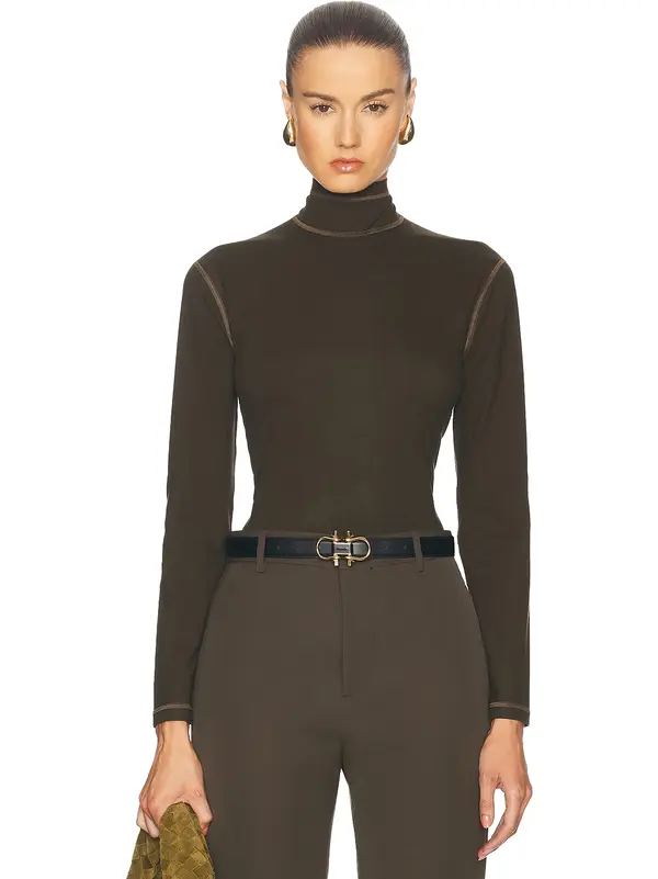 Bottega Veneta Long Sleeve Turtleneck Top - Dark Olive