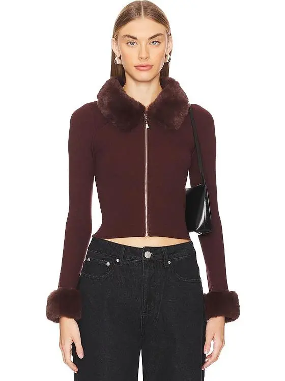 MORE TO COME Natalie Knit Zip Cardigan - Chocolate