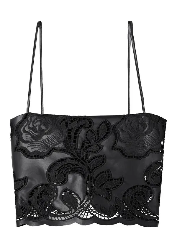 Johanna Ortiz Seduccion Lunar Guipure Lace-trimmed Faux Leather Top - Black