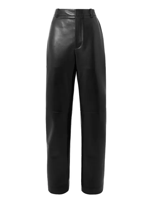 Bottega Veneta Paneled Straight-leg Leather Trousers - Black