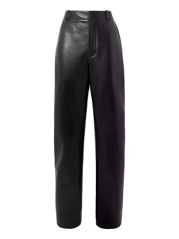 Bottega Veneta Paneled Straight-leg Leather Trousers - Black