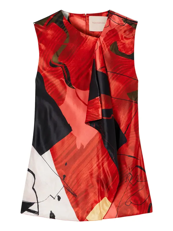 ROKSANDA Kiara Draped Printed Satin Tank - Red
