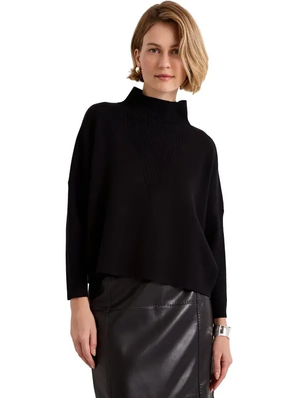MARIE OLIVER Claudie Popover Mock Neck Sweater - Black