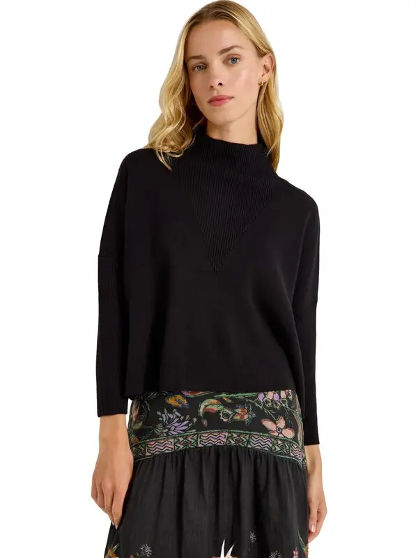 MARIE OLIVER Claudine Popover Mock Neck Sweater - Black