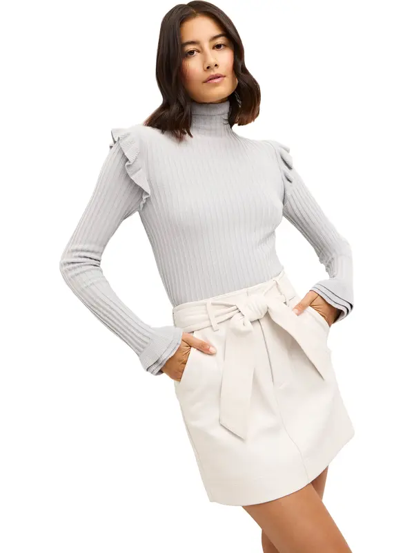 MARIE OLIVER Ribbed Ruffle Turtleneck - Snow
