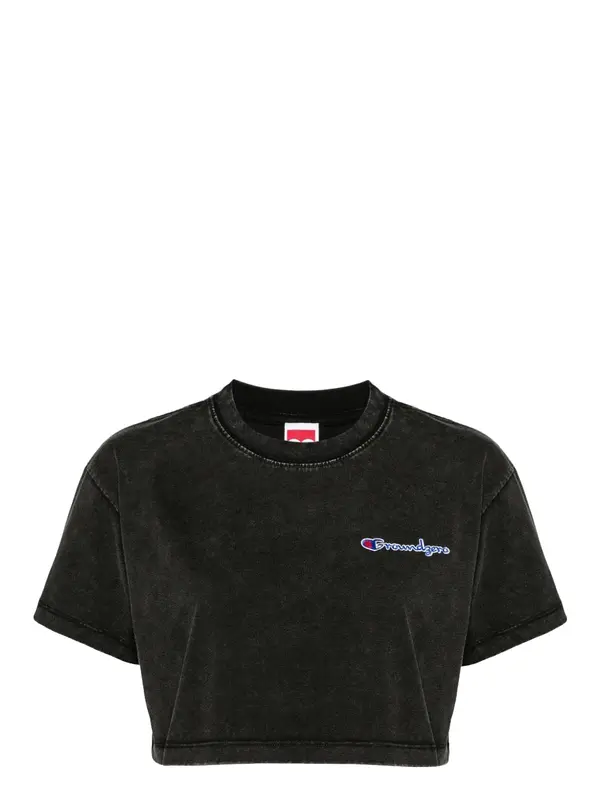 GROUND ZERO Logo-patch Cropped T-shirt - Black