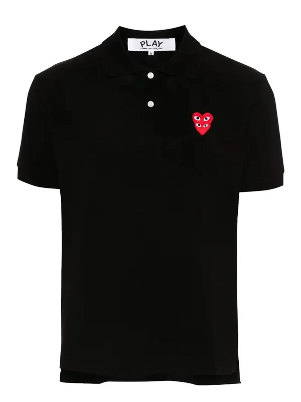 Play Comme Des Garcon Heart-patch Cotton Polo Shirt - Black