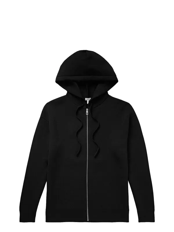 Loewe Logo-embossed Wool-blend Zip-up Hoodie - Black