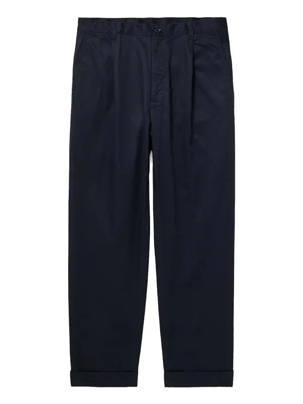 BEAMS Tapered Pleated Cotton-twill Trousers - Blue