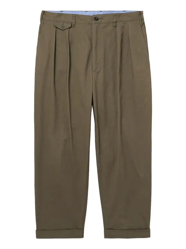 BEAMS Tapered Pleated Cotton-blend Twill Trousers - Green