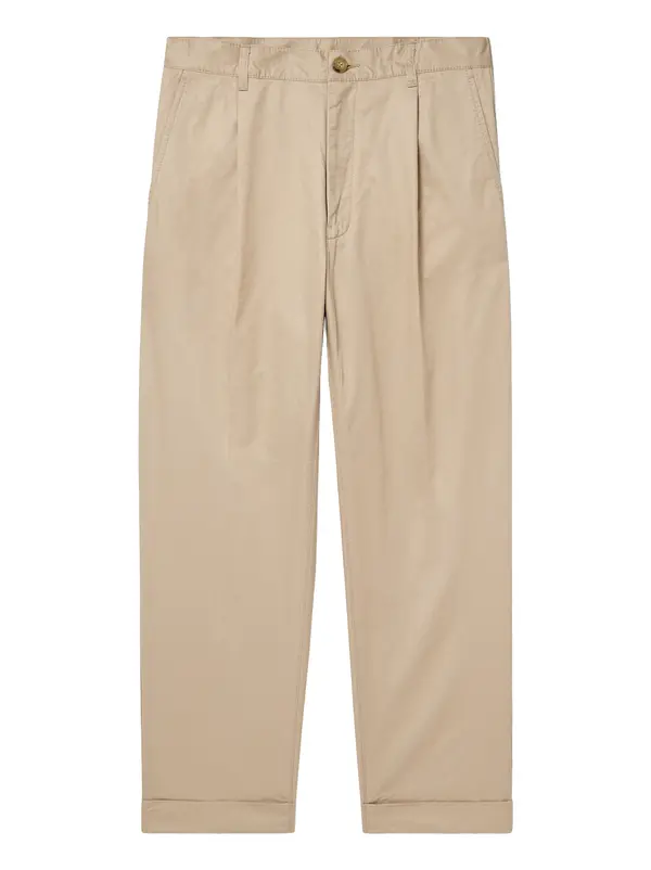 BEAMS Tapered Pleated Cotton-twill Trousers - Neutrals