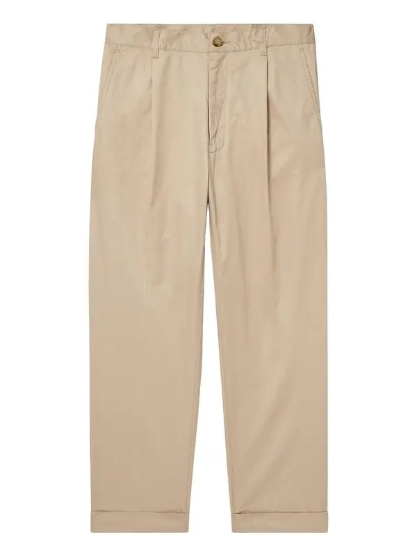 BEAMS Tapered Pleated Cotton-twill Trousers - Neutrals