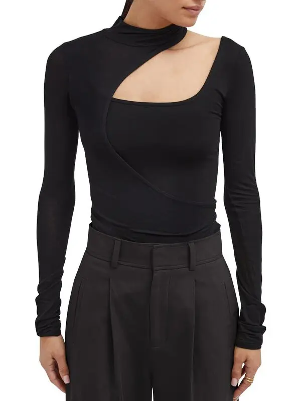 MARCELLA Soho Cutout Mock Neck Top - Black