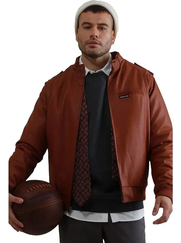 MEMBERS ONLY Faux Leather Iconic Racer Jacket - Cognac