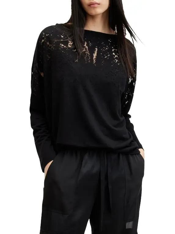 ALLSAINTS Rita Lace Inset Long Sleeve T-shirt - Black