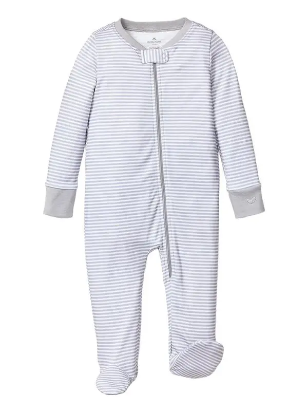 PETITE PLUME Stripe Pima Cotton Footie - Grey