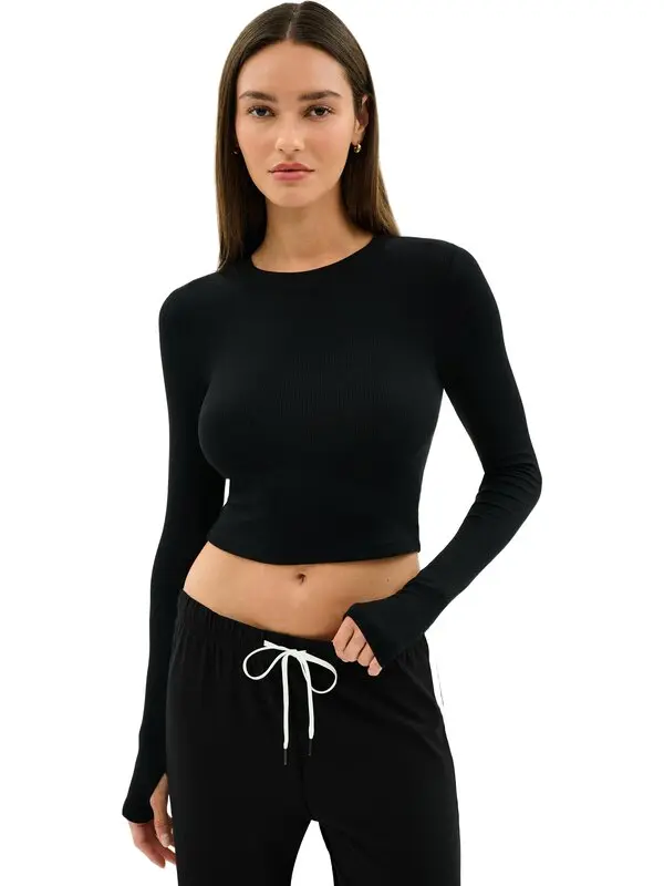 Splits59 Louise Ribbed Long Sleeve Crop - Black