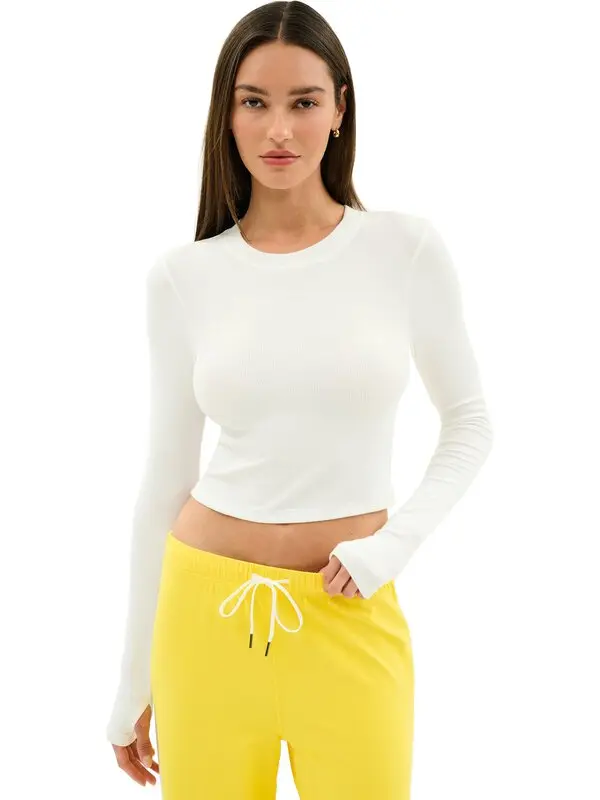 Splits59 Louise Ribbed Long Sleeve Crop - White