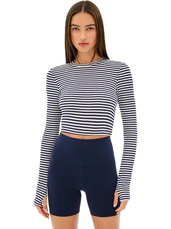 Splits59 Louise Ribbed Long Sleeve Shirt - White/indigo Stripe