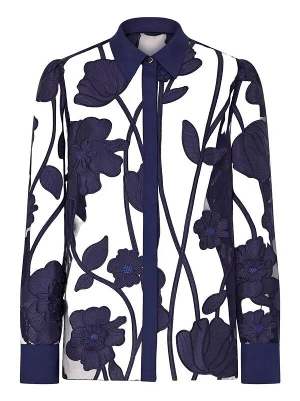 MILLY Ashton Grand Fleur Embroidered Top - Navy
