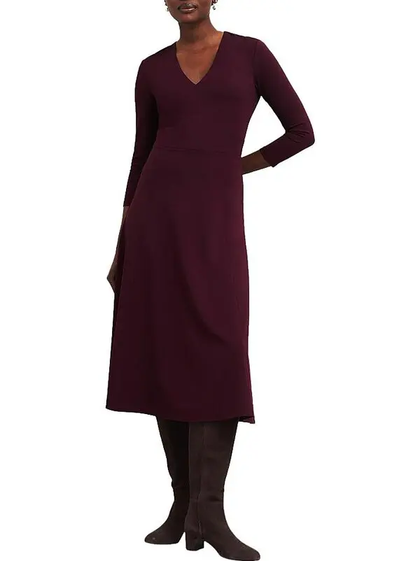 HOBBS LONDON Mirabel Ponte Midi Dress - Warm Plum