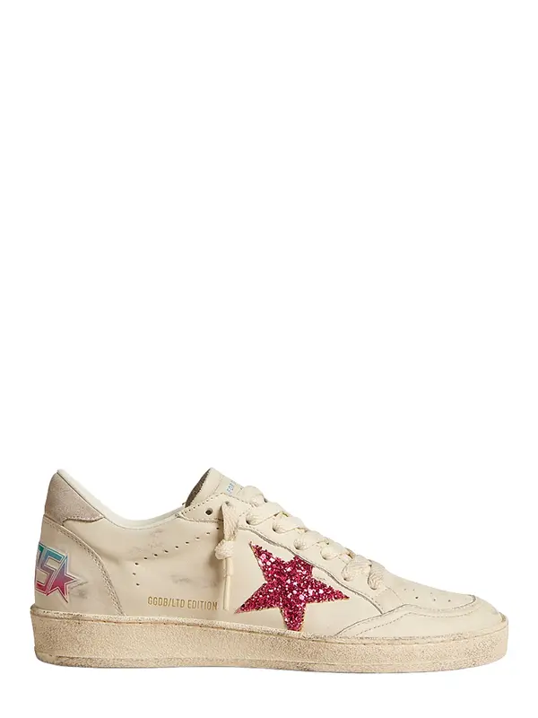 Golden Goose Ballstar Glitter Star Sneakers - Optic White/light Gray/fucsia