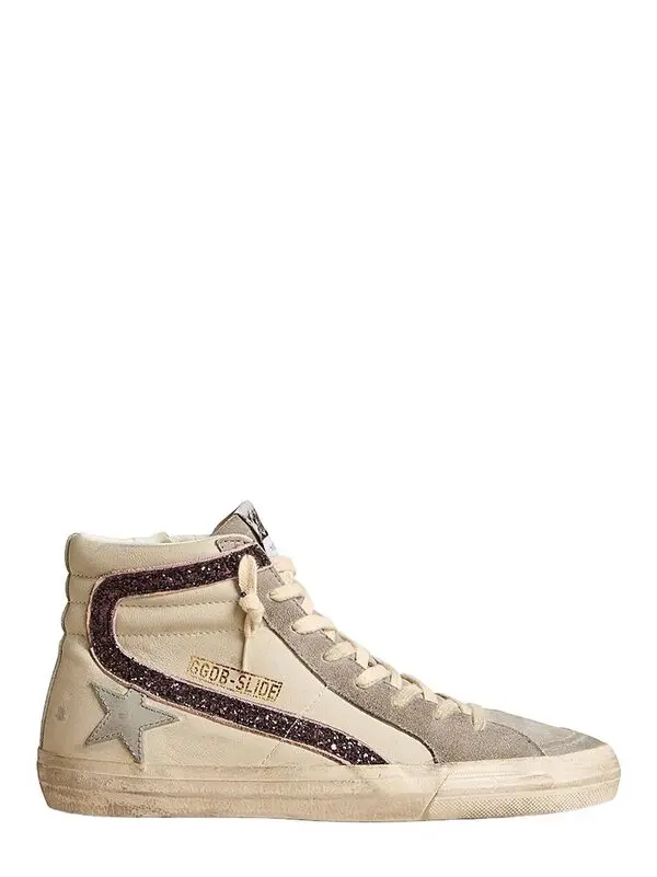 GOLDEN GOOSE Slide Classic Star & Glitter High Top Sneakers - White/gray/cabernet