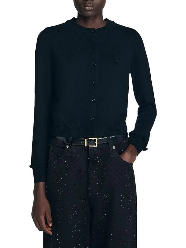 Sandro Emile Ruffled Cardigan - Black